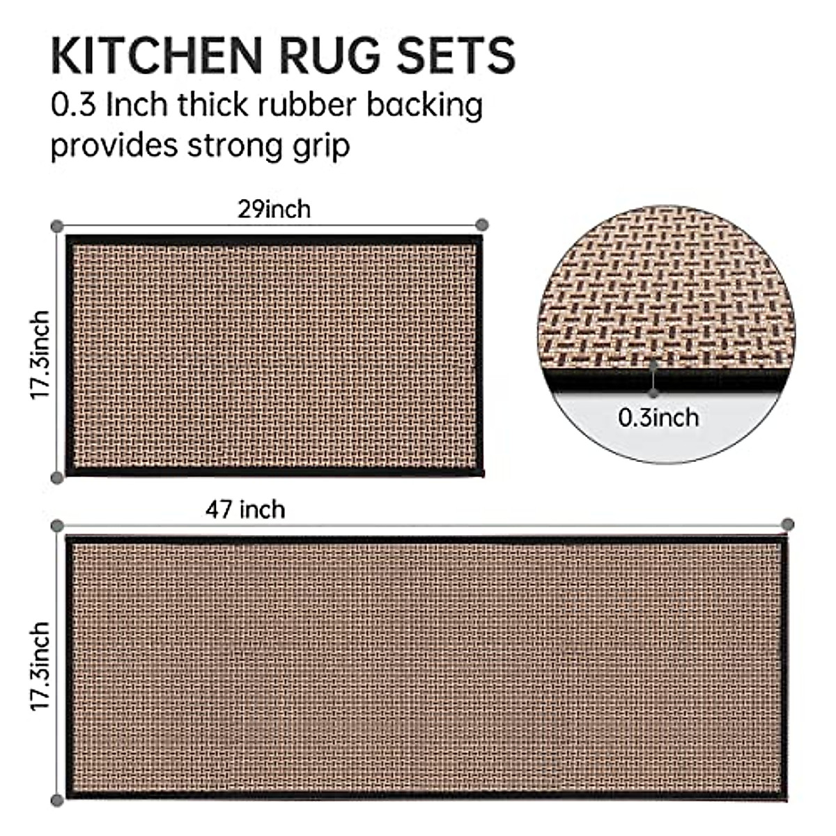 eqivei Kitchen Rugs and Mats Non Skid Washable Set of 2 PCS, Absorbent Runner Rugs for Kitchen, Farmhouse Weave Floor Mats in Front of Sink, 17.3"x 47"+17.3"x 29" (Black)