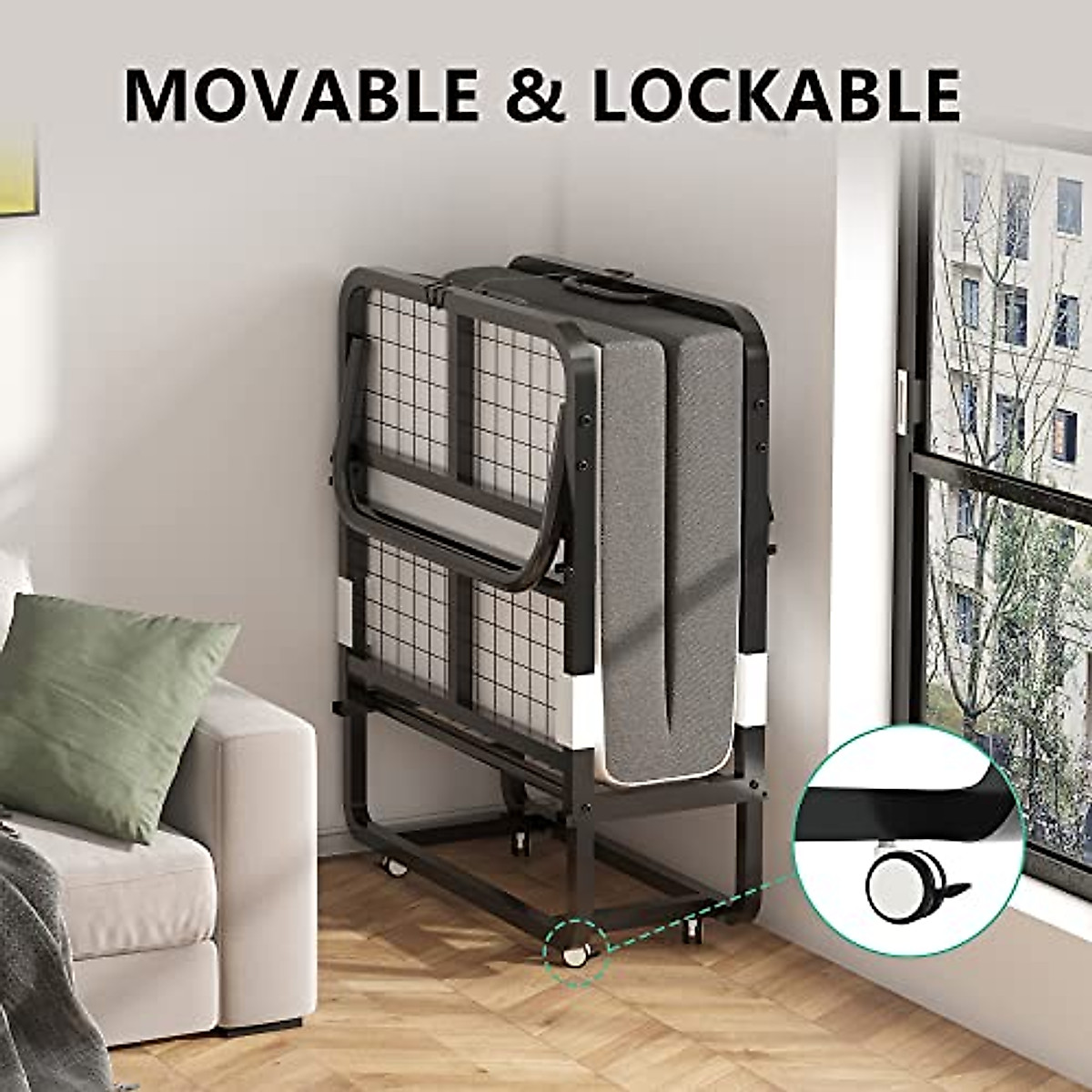 CAIYUN Folding Bed with Mattress, Portable Bed Foldable Bed with Memory Foam Mattress and Fabric Storage Bag, Rollaway Beds with Fold-up Metal Frame for Study, Bedroom, Living Room, 75" x 31"