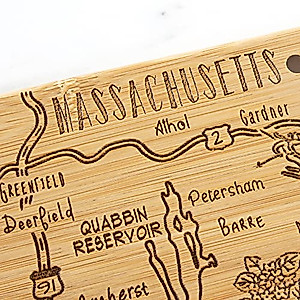 Totally Bamboo Destination Massachusetts State Shaped Serving and Cutting Board, Includes Hang Tie for Wall Display