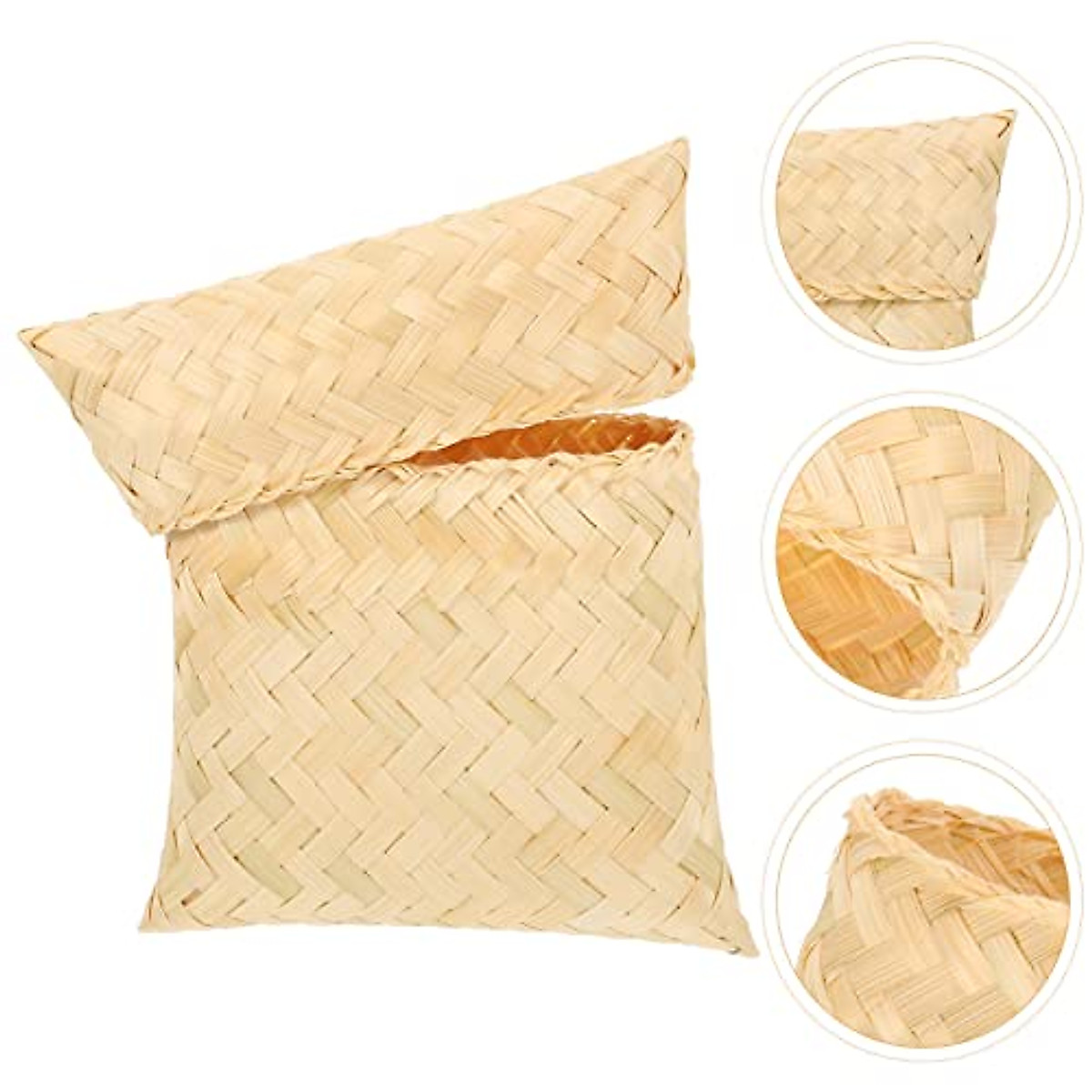 STOBAZA Bamboo Food Basket Woven Baskets Sticky Rice Basket Small Bamboo Woven Box Thailand Laos Handmade Serving Baskets Rice Container for Rice Candy Treats Woven Basket