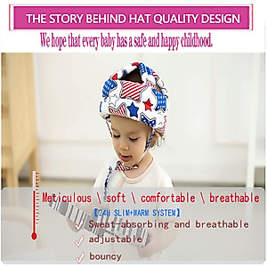 JUYIVIPToddler Baby Comfortable, Lightweight and Breathable Head Guard Head Protector Safety Helmet Children Headguard Infant Protective Harnesses Cap Machine Washable (Five Stars with White Stripes)