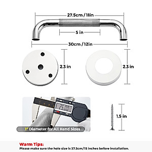 2 Pack Grab Bars for Shower Handle, 12 Inch Anti Slip Shower Grab Bars for Seniors, Stainless Steel Knurled Handicap Grab Bars for Bathroom(Polished Chrome, 1" Diameter)