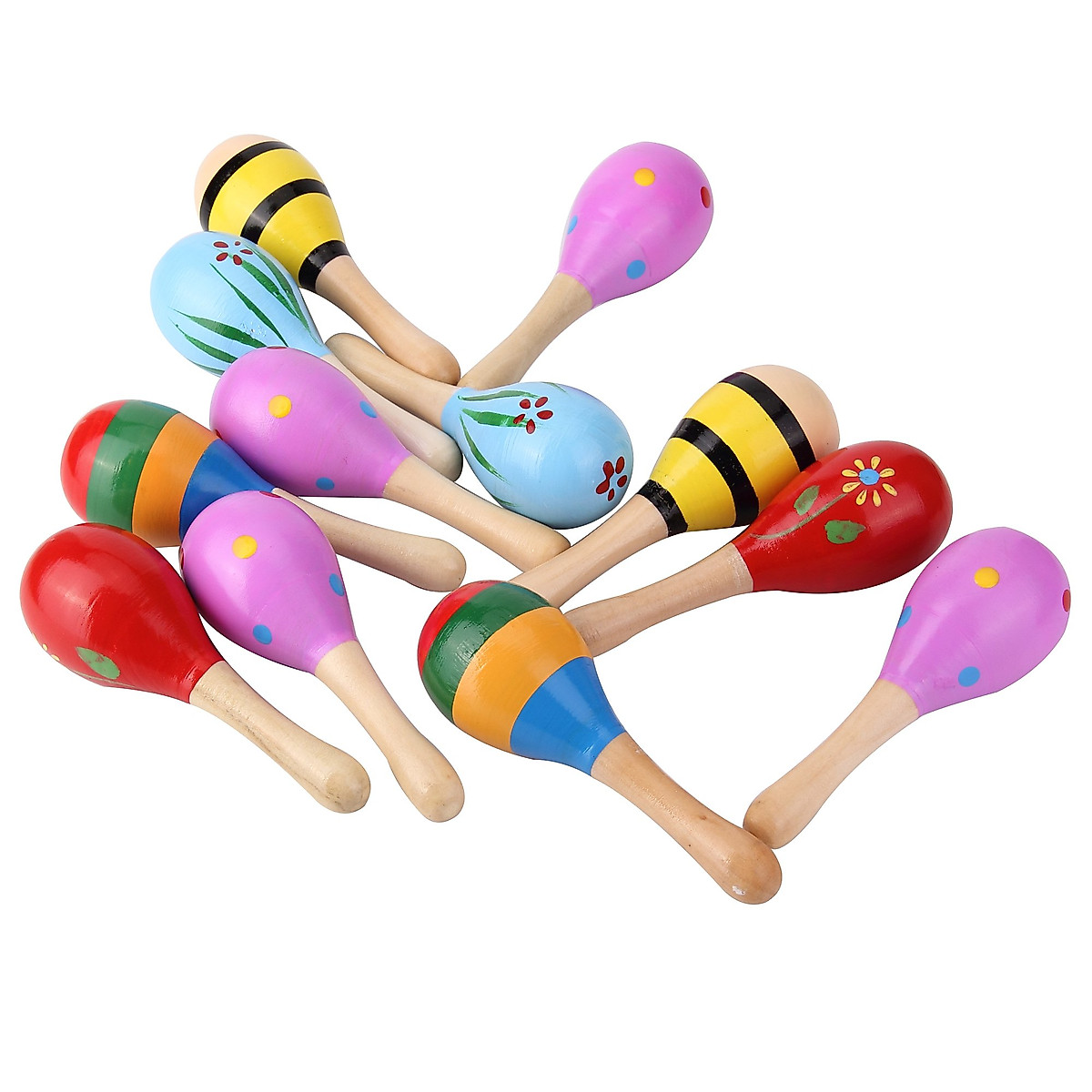 Sansheng 12 PCS Mini Fiesta Wooden Maracas Toys, Wooden Maracas Festival Painting, Wooden Carnival Maracas (Random Colors)