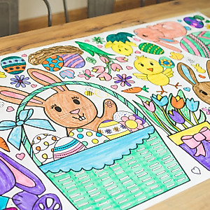 Tiny Expressions Easter Coloring Tablecloth for Kids - Rolled, No Creases 30" x 72" Giant Coloring Poster to Color On - Kids Easter Activities
