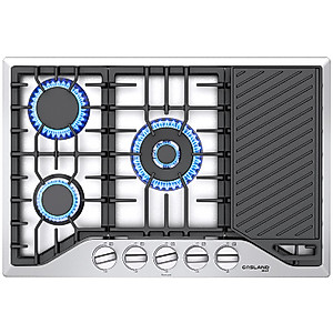 30 Inch Gas Cooktop with Griddle, GASLAND Chef PRO GH3305SF Gas Stovetop with 5 Burners, Reversible Cast Iron Grill/Griddle, 120V Plug-in, NG/LPG Convertible, CSA certified, Stainless Steel