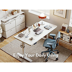 BANTI 63'' Standing Desk, Electric Stand up Height Adjustable Home Office Table, Sit Stand Desk with Splice Board, White