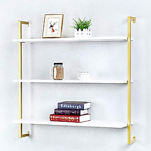 OLDRAINBOW Industrial Metal and Wood Wall Shelf,Floating Wood Shelves Wall Mounted,36in Iron Real Wood Book Shelves,Wall Shelves 3 Tier Bookshelf Shelving