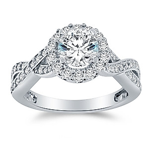 Size - 10-14k White Gold Round Infinity Twist Halo Cross Over Solitaire Engagement Ring CZ Cubic Zirconia (1.50cttw., 1.0ct. Center)