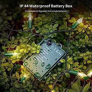 WATERGLIDE 50 LED Outdoor Christmas Lights, 16 FT Battery Operated Mini String Lights with 8 Modes & Timer, Xmas Tree Lights Waterproof for Patio Garden Party Wedding Holiday Decor, Warm White