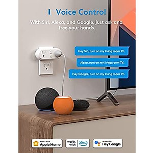 Meross WiFi Dual Smart Plug, 15A 2-in-1 Smart Outlet, Support Apple HomeKit, Siri, Alexa, Echo, Google Home and SmartThings, Voice & Remote Control, Timer, No Hub Required, 2.4G Only, 1 Pack