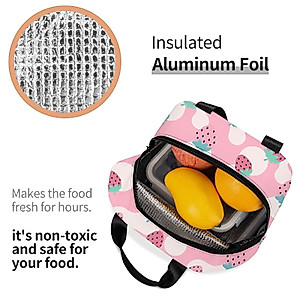 Insulated Lunch Bag Reusable Lunch Box, Cooler Lunch Tote Bag With Front Pocket for Women Men Picnic Office Work, Simple Strawberry Print