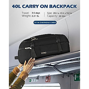 Hynes Eagle Travel Backpack 40L Flight Approved Carry on Backpack Men Large Cabin Weekender Laptop Backpack Women 15.6 inches Black with 3PCS Packing Cubes Set Black