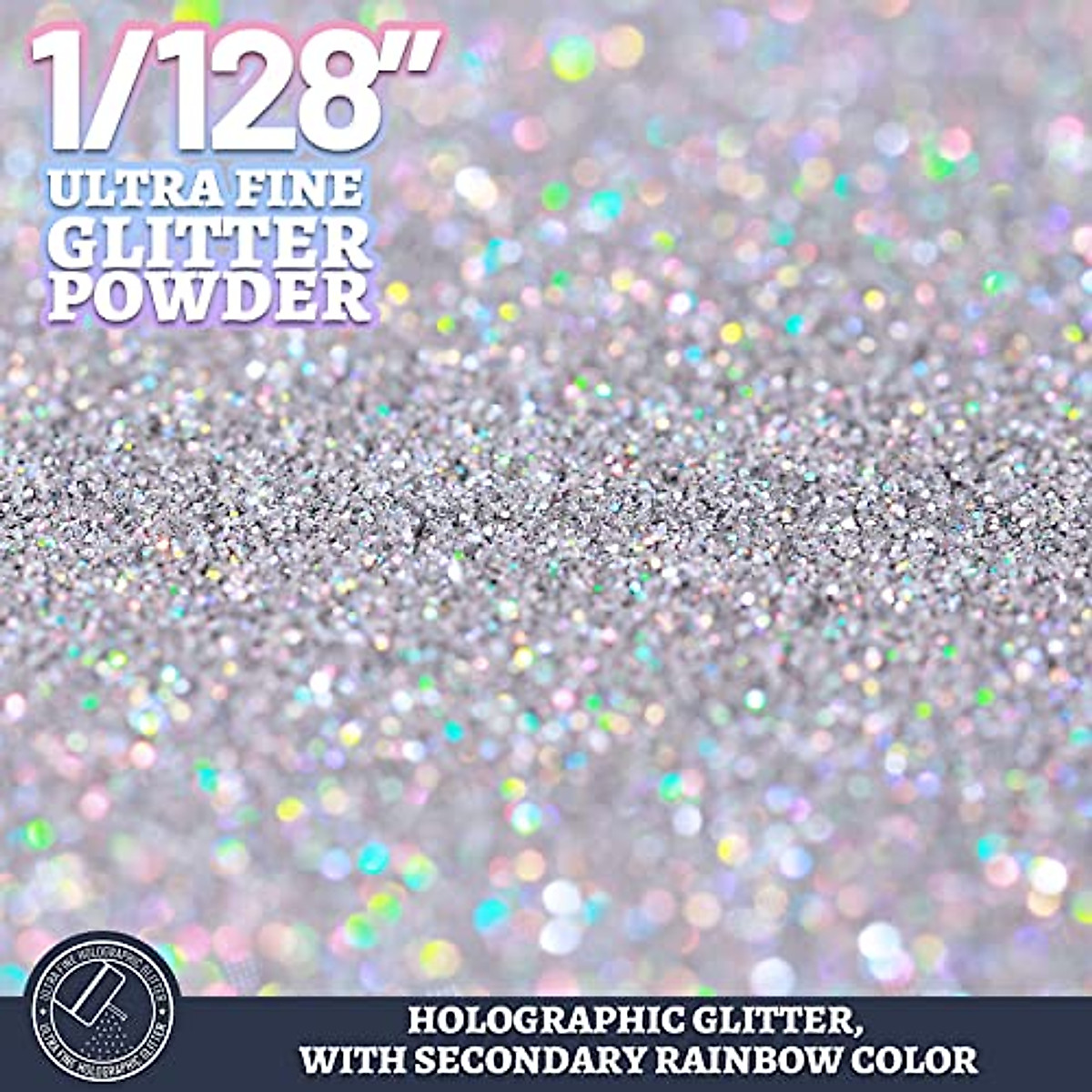 Holographic Ultra Fine Glitter, 180G/6.35OZ Resin Glitter Powder Sequins Flakes, 1/128" Metallic Iridescent Glitter for Resin Tumblers Art Crafts, Hair Face Body Nail Glitter, LEOBRO Silver Glitter