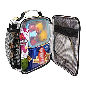 Cute Cats Kitten Pattern Lunch Bag Box Insulated Cooler Lunch Tote Bag Meal Organizer with Shoulder Strap for Women Girls Boys School