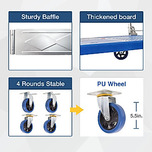 LFGUD Push Cart Dolly 660 lbs. Capacity Platform Truck Foldable Platform Cart Upgraded Heavy Duty Moving Cart with PU Wheels for Home Garden Warehouse Garage Workshops
