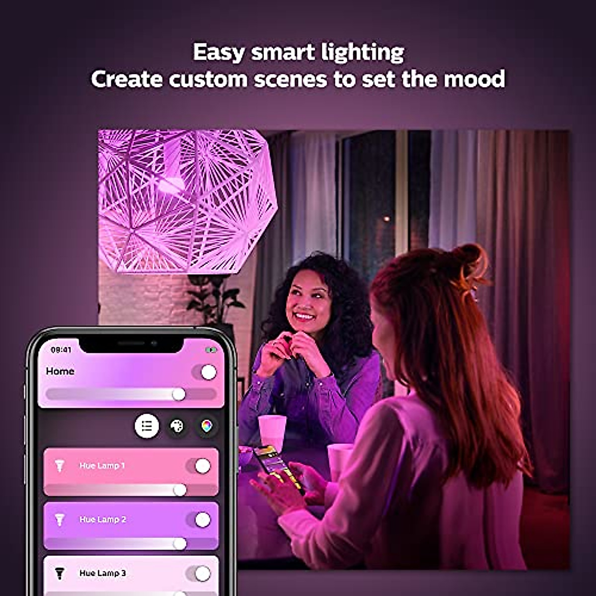 Philips Hue White and Color Ambiance 2-Pack A19 LED Smart Bulb, Compatible with Alexa & Google Assistant – A Certified for Humans Device & 552349 Smart Plug, 1 Count (Pack of 1), White