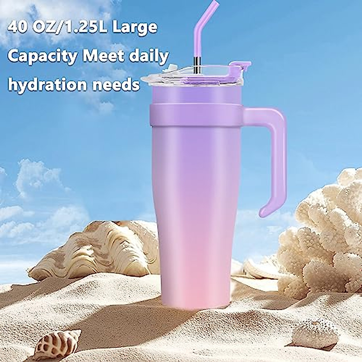 NICEMHAPU 40 oz Tumbler with Handle and Straw, Insulated Cup Stainless Steel with Handle, Water Bottle Travel Coffee Mug Fit In Car Cup Holder, Keep Cold for 34Hrs or Hot for 10Hrs