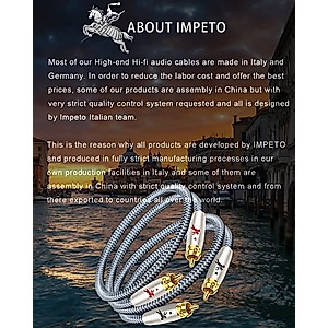 Impeto RCA Cable 2RCA to 2RCA Stereo Audio Cable 24K Gold Plated Connector,2Male to 2Male RCA Cord for Home Theater, HDTV, Amplifiers, Hi-Fi Systems(4.9FT)