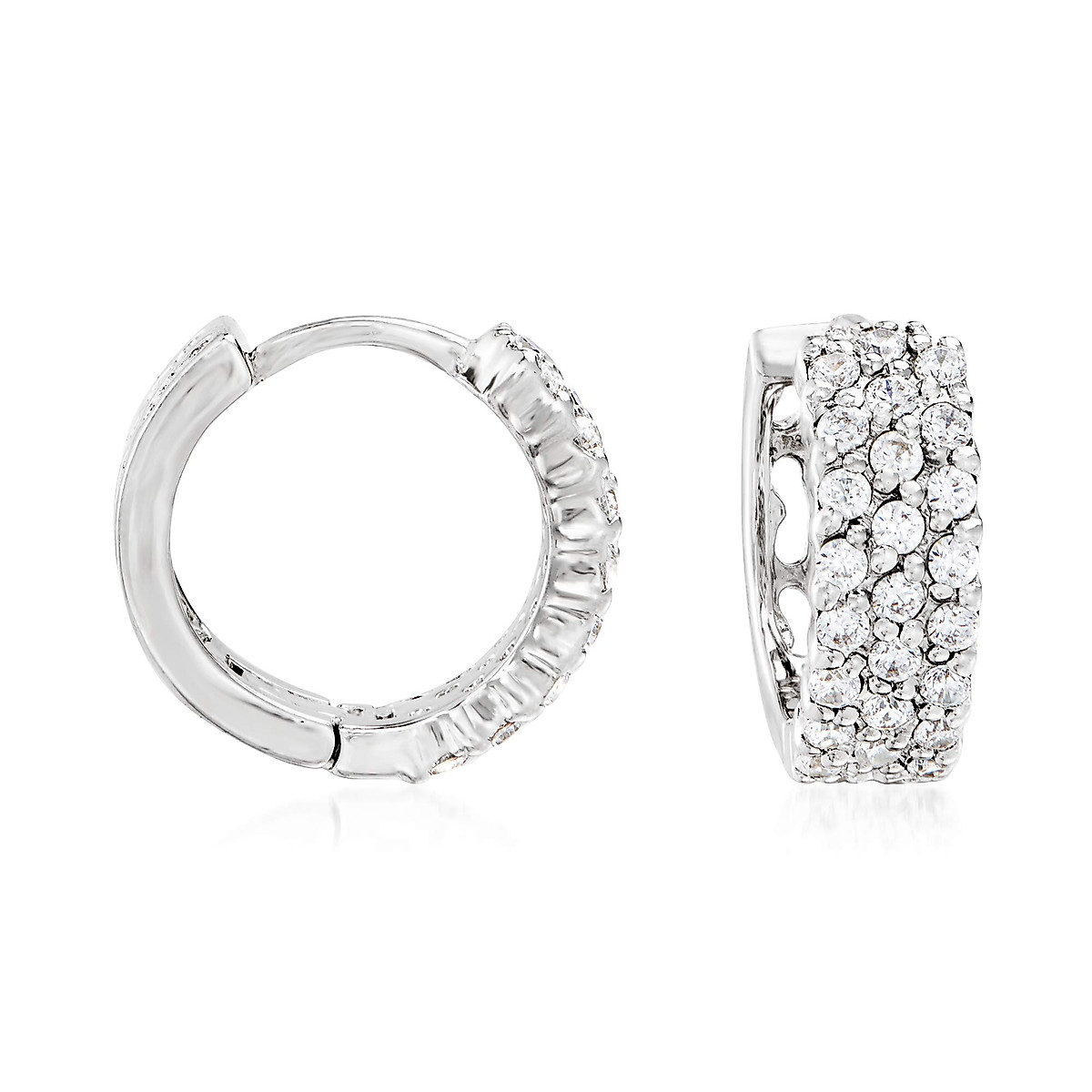 Ross-Simons 0.70 ct. t.w. CZ Triple-Row Huggie Hoop Earrings in Sterling Silver