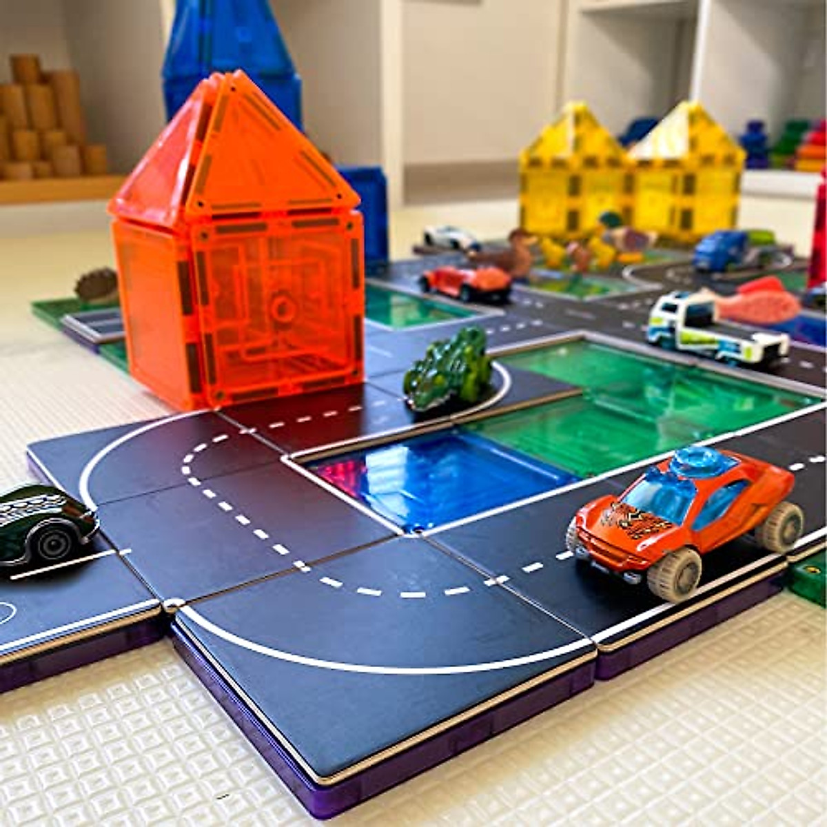 Learn & Grow Road Toppers, Magnetic Tile Accessory, Magnet Building Set Road Pack Add on 40PCS - STEM Building Toy & Learning Educational Magnet Construction Toddler