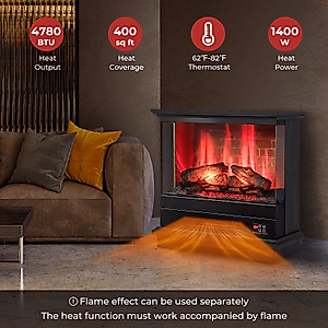 Tangkula 27 Inches Electric Fireplace Heater, Freestanding No Assembly Fireplace Stove with Remote Control, 3-Sided View, 7 Flame Effects, Overheat Protection, CSA Certified, 6H Timer, 1400W (Black)
