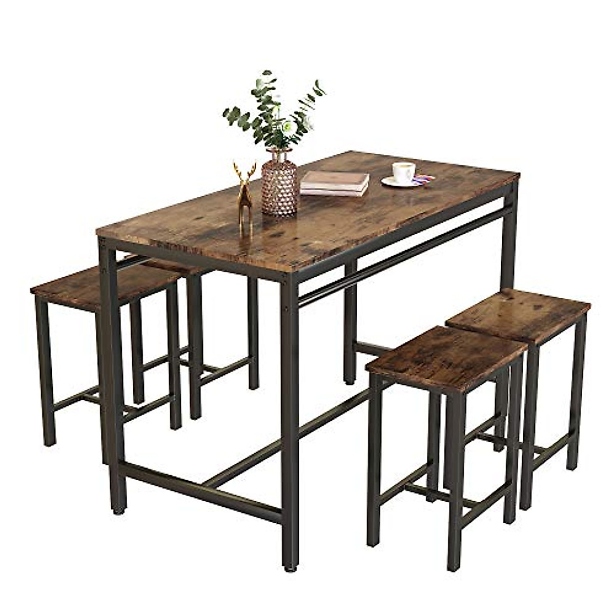Recaceik 5 PCS Dining Table Set, Modern Kitchen Table and Chairs for 4, Wood Pub Bar Table Set Perfect for Breakfast Nook, Small Space Living Room