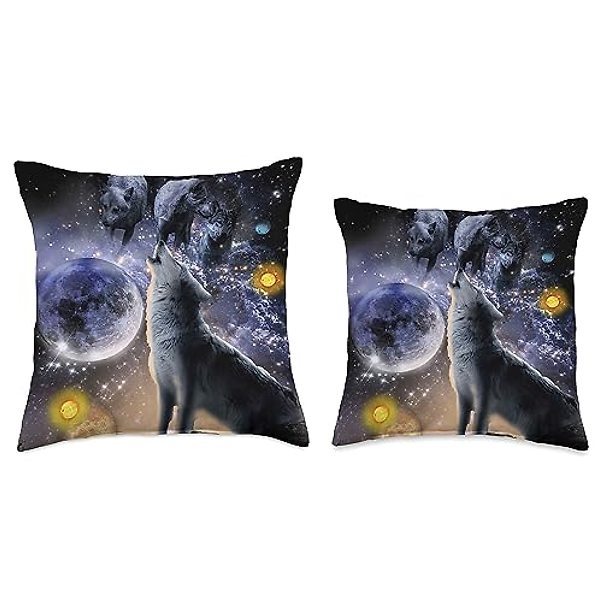Random Galaxy Cosmic Space Wolf, Wolves Family Howling Throw Pillow, 18x18, Multicolor