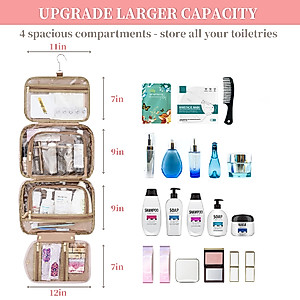 YAMIU Toiletry Bag for Women, Travel Toiletry Bag with 5 Spacious Compartments & 360° Rotatable Stainless-steel Hook, Water-resistant Hanging Toiletry Bag for Toiletries, Cosmetics