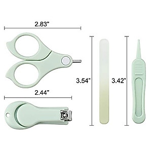 PandaEar Baby Nail Manicure Pedicure Grooming Care Kit (4 Pack)| Clippers Scissors File Tweezers | Newborn Infant Toddler Kids|1 Months Plus (Green)