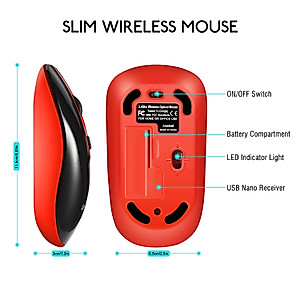 LeadsaiL Wireless Computer Mouse, 2.4G Portable Slim USB Mouse, Silent Click Cordless Mouse 3 Adjustable Levels, 4 Buttons Laptop Mouse for Windows Mac PC Notebook