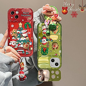 LELEBEAR Christmas Phone Case, Christmas Tree Pendant Flip Mirror Case Cover Suitable for iPhone 15 14 13 12 Series (Holiday red, 14PRO MAX)