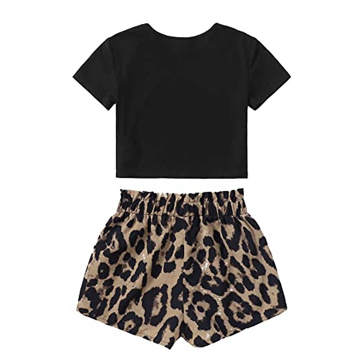 SOLY HUX Girl's Summer 2 Piece Outfits Short Sleeve Crop Top and Cute Print Shorts Sets Cute Clothing Set Black 8Y