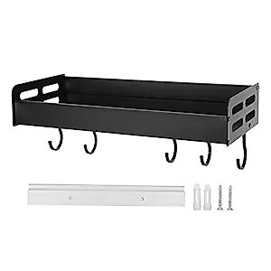 Hanging Pot Rack, Wall Mounted Pan Holder with 6 Hooks, Heavy Duty Dish Rack Cookware Organizer, Kitchen Storage Shelf for Utensils