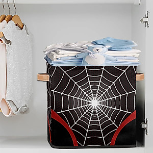LLCXCSI Black Spider Web Storage Cubes Foldable Cube Organizer Baskets Bins 13"x 13" with Double Handles for Nursery, Kids Room, Closet Shelf Clothes Toys Storage