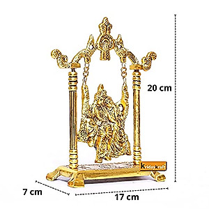 Handy's Stores Radha Krishna on Swing jhula Metal Statue Gold Plated Decor Your Home,Office & Radha Krishna Murti,Showpiece Figurines,Religious Idol Gift Article. (Size 17 x 7 x 20 cm :: 270 Grams)