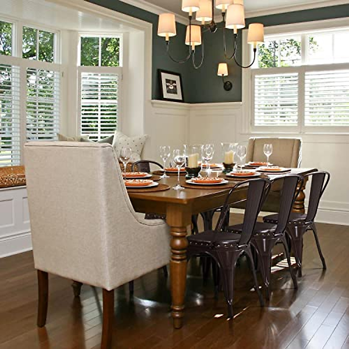 Yaheetech Metal Dining Chairs Stackable Side Industrial Set of 4 Kitchen Chairs with Soft Cushioned High Backrest 18 Inch Dark Brown