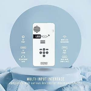 AAXA LED Pico+ Mini Projector with 2 Hour Battery, Wireless Mirroring, Mini-HDMI, Onboard Media Player & Speakers, 3.5mm Aux Out, Micro SD/USB Readers, Pocket Size Portable Movie Projector