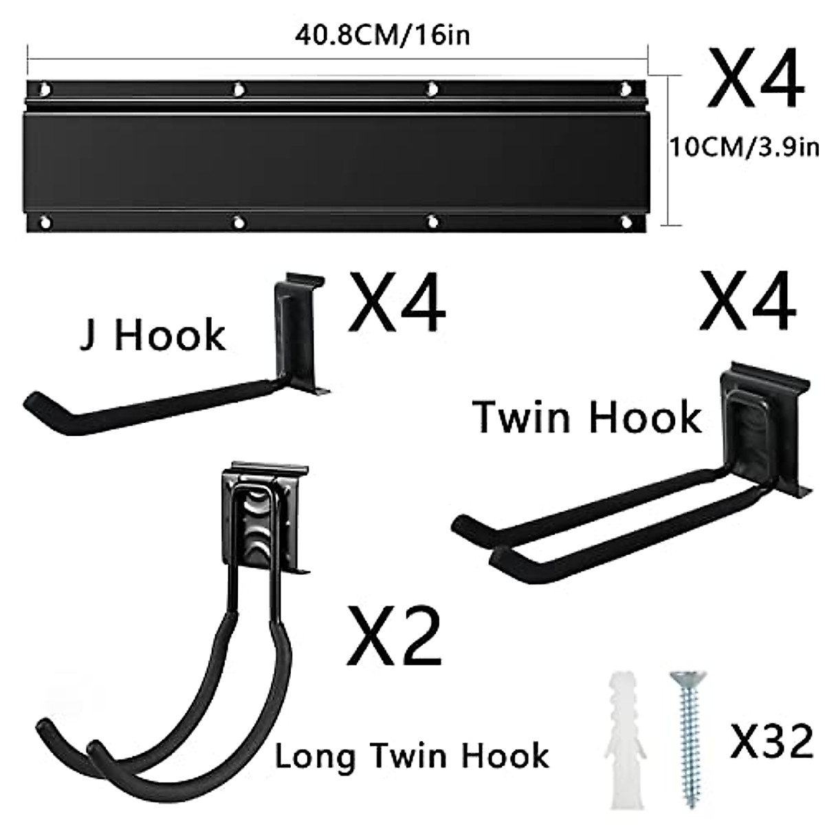 14 PCS Tool Storage Rack, 64 Inch Adjustable Garage Tool Organizer Wall Mounted Storage System with 10 Hooks, Max 600 lbs Super Heavy DutySuper Heavy Duty Steel Garden Tool Organizer Wall Holders