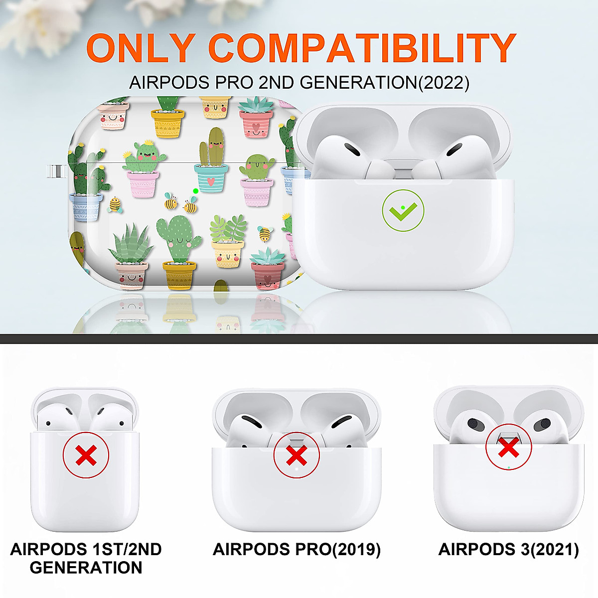 Maxjoy for Airpods Pro 2nd Generation Case Cover, Clear Cactus AirPod Pro 2 Case for Women Cute Protective iPod Pro 2 Cover with Keychain for AirPod Pro 2nd Gen Case 2023/2022, Transparent