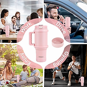 MEDA 40 oz Tumbler with Foldable Handle – Insulated, Reusable Stainless Steel Travel Coffee Mug – Perfect for Travel, Water, Iced Tea, Coffee – Ideal Easter Gift (Peach)