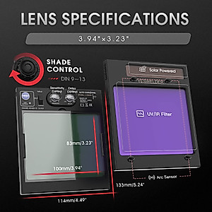 YESWELDER Large Viewing True Color Solar Powered Auto Darkening Welding Helmet with SIDE VIEW, 4 Arc Sensor Wide Shade 4/5-9/9-13 Welder Mask for TIG MIG ARC Grinding Plasma LYG-Q800D