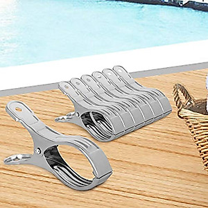 Dseap Towel Clips: Pack of 12, 5-1/8”L, Jumbo Stainless Steel Metal Beach Towel Clips, Pool Cover Clamps, Beach Chair Clips, Beach Blanket Holder Pins, for Cruise Boat Pool Lounge Chair