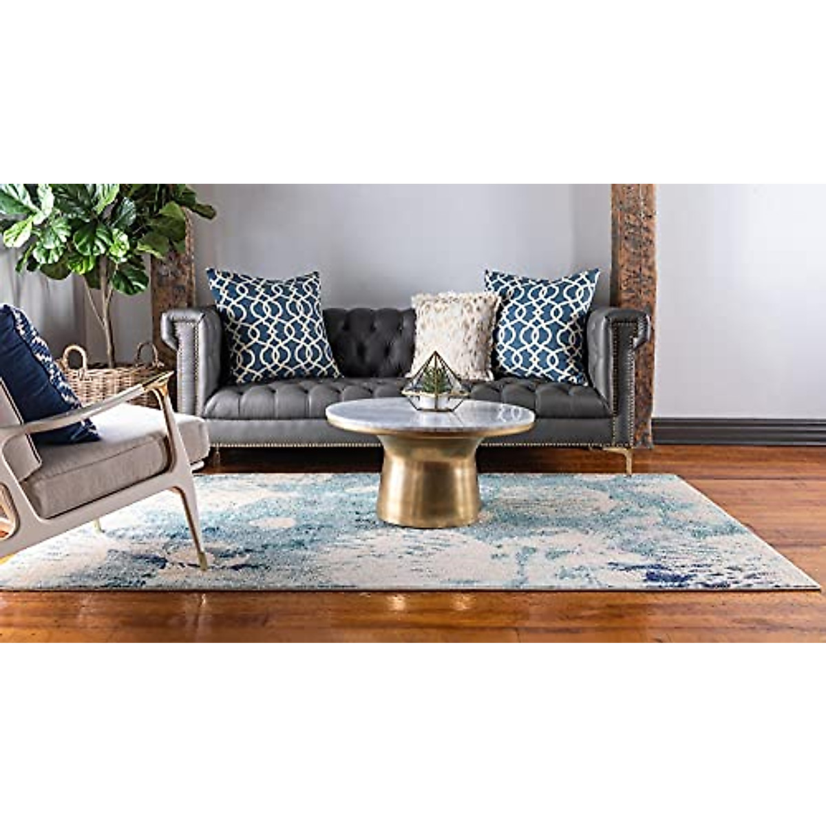 Unique Loom Positano Collection Coastal Modern Coral Lobster Shells Light Blue Area Rug (4' x 6')