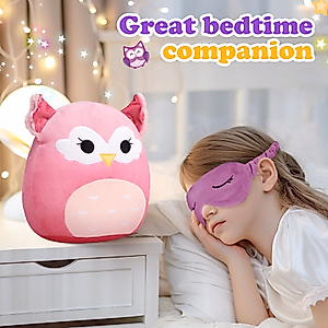 BSTAOFY Cute Owl Soft Plush Pillow with Removable Eye Mask Squishy Owl Stuffed Animal Cushion Hugging Stretchy Nap Pillow Christmas Holiday Valentines Birthday Gifts for Toddlers Kids, 12’’