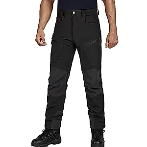 FREE SOLDIER Men's Outdoor Cargo Hiking Pants Water Repellent Softshell Fleece Lined Snow Ski Pants (Black 34W x 30L)