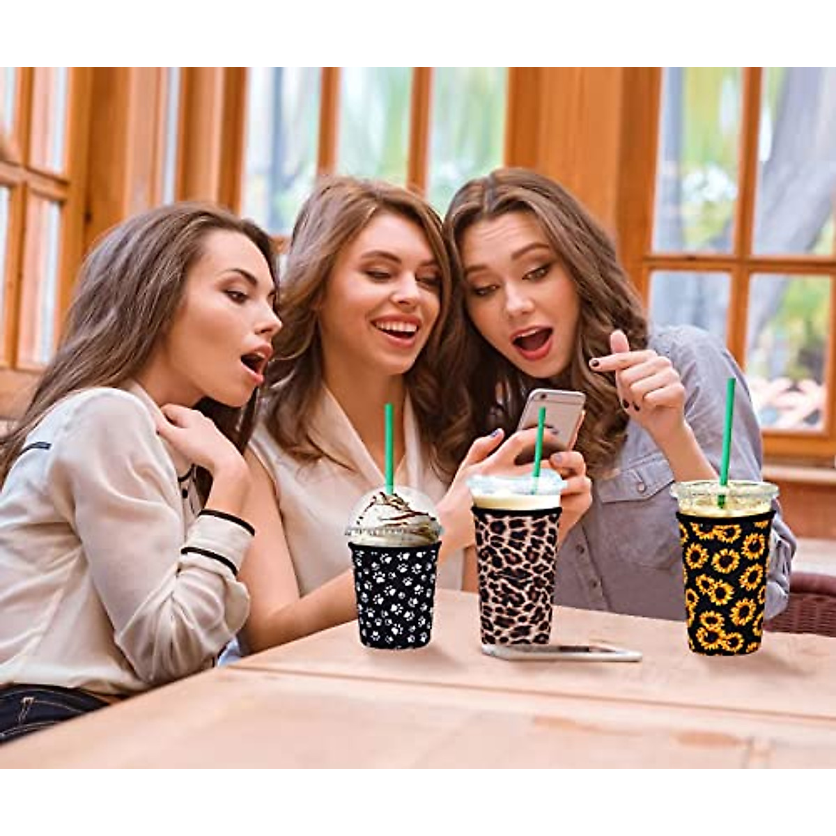 Cicilemo 3Pack Iced Coffee Sleeve for Cold Drinks Reusable Neoprene Insulator Holder for Cups -Tall/Grande, Venti, Trenta, Dunkin Donuts, McDonalds, Mccafe Coffee,Black