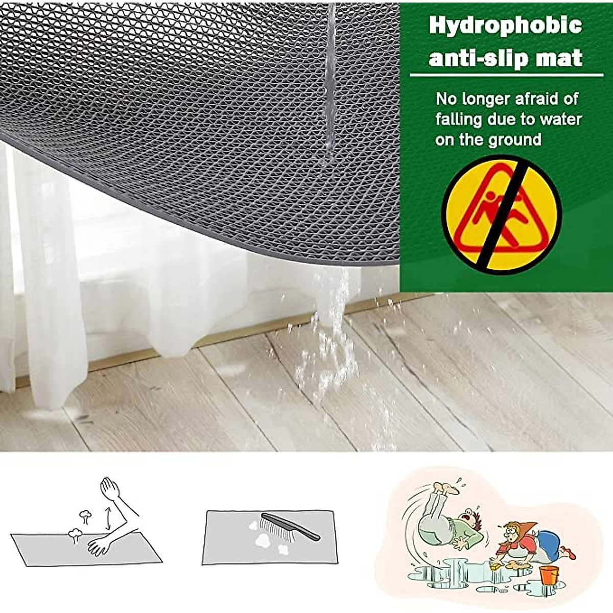 MYOYAY Commercial Drainage Mat 3x10 Ft 0.22'' Thick Drainage Non-Slip Mat PVC Drainage Rug Floor Mat Mesh Holes Pool Drain Floor Mat Roll for Restaurant Kitchen Bars Patio Bathroom Wet Area(Gray)