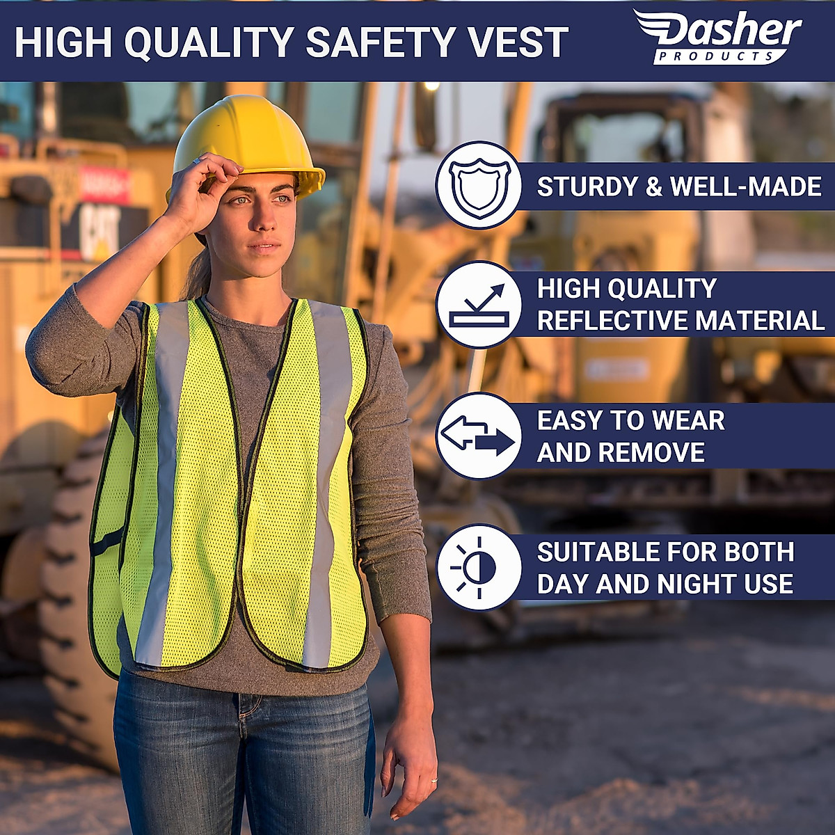 Safety Vest with High Visibility - 2 Inch Reflective Strips, Bright Neon Yellow, Breathable Polyester Mesh Fabric, ANSI ISEA Class Unrated, Hi Viz All Day and Night (10 Pack - XL-XXXL)