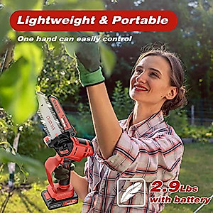 6-inch Mini Chainsaw Cordless, Battery Powered Electric Chainsaw Cordless, Handheld Chainsaw with 2Pcs 21V 2.0Ah Batteries, Portable Small Chainsaw for Tree Trimming Branch Pruning and Wood Cutting