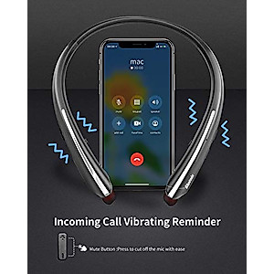 Neckband Bluetooth Headphones, Wireless Bluetooth Headphones with Retractable Earbuds, CVC8.0 Noise Cancelling 3D Sound Surround Personal Sport Headset Call Vibrate Alert Earphones with Mic (Black)